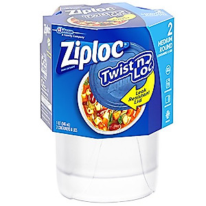 Ziploc Twist 'n Loc Containers for Food, Travel, and Organization, Dishwasher Safe, Medium Round, Pack of 2