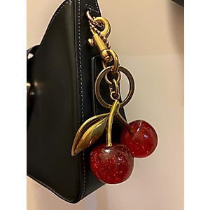 Lmuwecno Luxurious 18K Gold Plated Cherry Bag Charm, Cherry Keychain Accessory Purse Charm(Red)