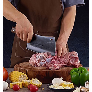 ENOKING Cleaver Knife, 7.5 Inch Hand Forged Meat Cleaver Heavy Duty Bone Chopper German High Carbon Stainless Steel Butcher Knife with Full Tang Handle for Home Kitchen and Restaurant, Ultra Sharp