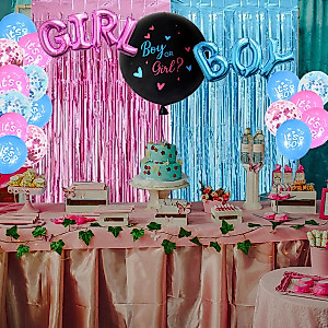 Wiletasz Boy Or Girl Gender Reveal Decorations, Baby Gender Reveal Decorations Pink And Blue Balloons With Fringe Curtains Reveal Balloon For Gender Reveal Party Photo Backdrop