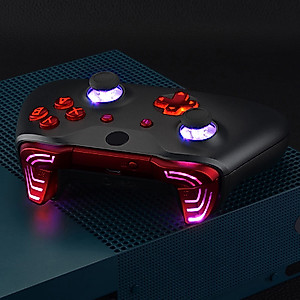 eXtremeRate Multi-Colors Luminated Dpad Thumbsticks Start Back ABXY Action Buttons, Scarlet Red Classical Symbols Buttons DTFS (DTF 2.0) LED Kit for Xbox One S & X Controller - Controller Without