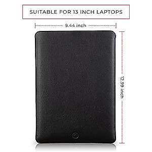 Slim PU Leather Laptop Sleeve 13 Inch | Professional Looking MacBook Air Sleeve, Soft Touch Wool Padded, No Smell Made of Italian PU Leather, Fits: Mac Book Pro 2020, iPad & Other Laptop Case - Black