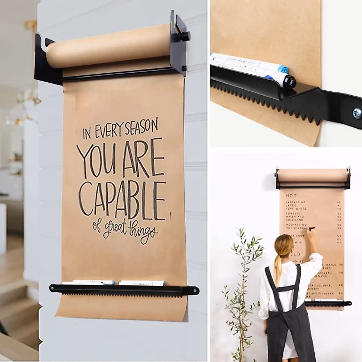 Fitous 18" Kraft Paper Dispenser Wall Mount，Butcher Paper Dispenser，Paper Roll Cutter to Do Lists,Ideal for Home,Office Wall Paper Holder with Serrated Edge Cut Bar-Black