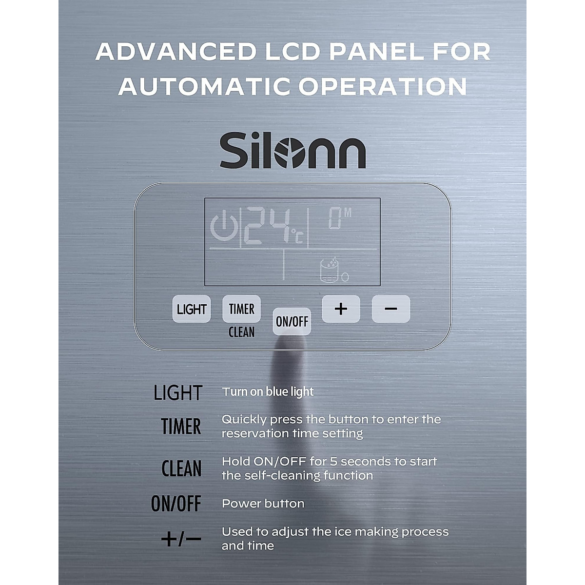 Silonn Commercial Ice Maker, Creates 150lbs in 24H, 33lbs Ice Storage Capacity, Stainless Steel Freestanding Ice Maker Machine with Auto Self-Cleaning for Home Office Bar Parties (SLIM12T)