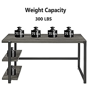 EXCEFUR Computer Desk with Shelves, 55 inch Industrial Work Desk for Home Office, Rustic Wood and Metal Study Writing Table, Grey
