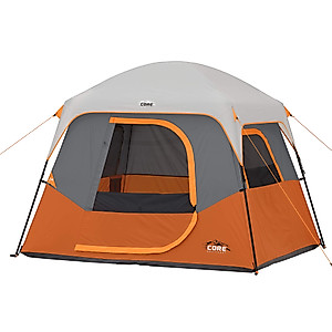 CORE 4 Person Straight Wall Cabin/Camp Tent with Carry Bag for Outdoor, Portable, Included Tent Gear Loft Organizer for Car Camping Accessories