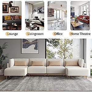 MGH 143''Convertible Sectional Sofa , Modern Linen Fabric U-Shape Modular Couch 4-Seat Sofa Sectional with Reversible Ottomans for Apartment Living Room Furniture Sets, Beige (HQ-023B)