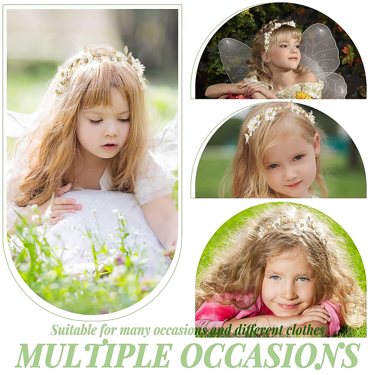 Yinder 4 Pieces Flower Girl Headpiece Wedding Headband for Girls Bridal Hair Vines Crystal Flower Hair Accessory Rhinestone Crown Tiaras for Girls Gold Headpiece for Wedding Party Birthday Kids