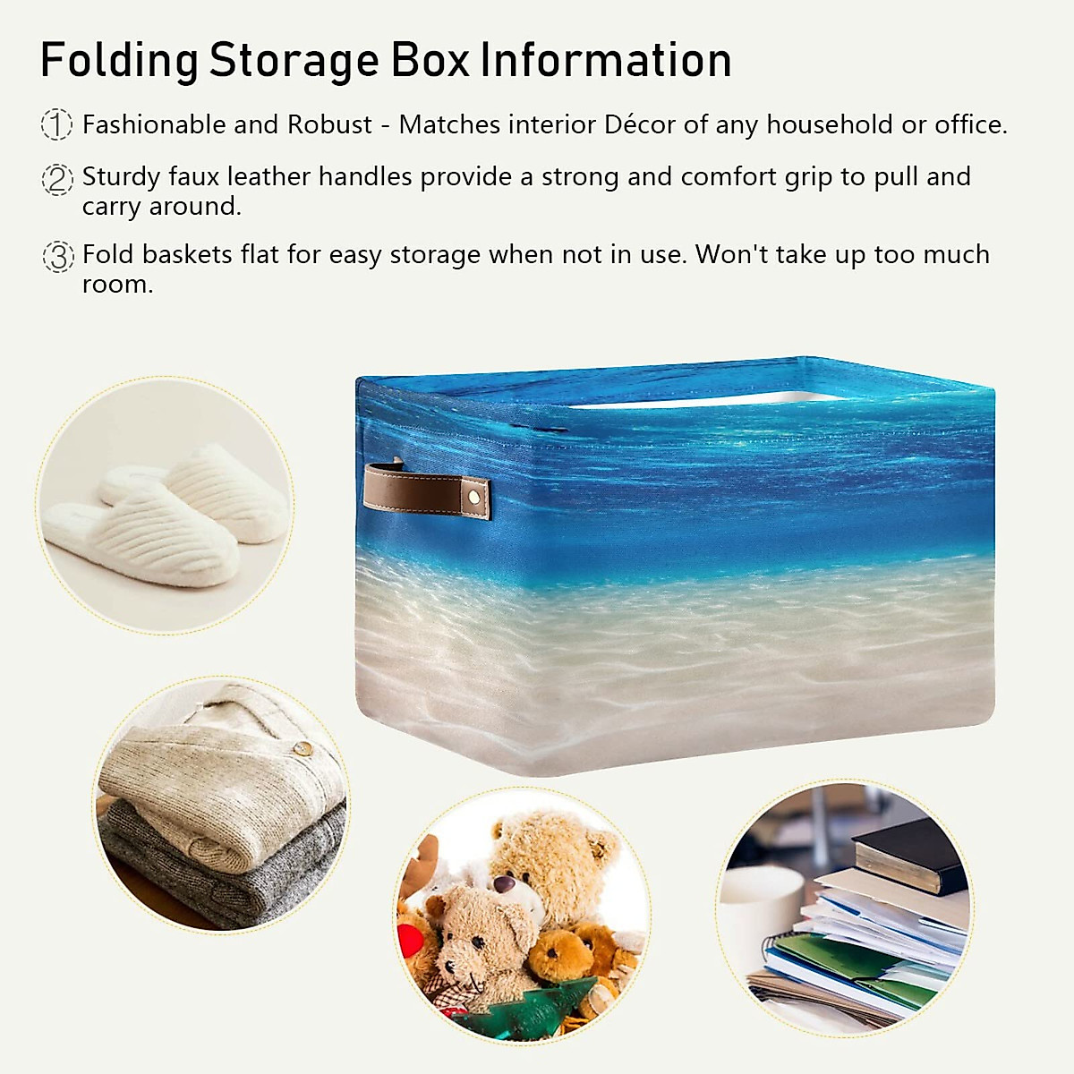 Kcldeci Turquoise Ocean Baskets Storage Bins Fabric Storage Baskets Cloth Baskets Empty Gift Baskets with Rope Handles Decorative Baskets for Organizing