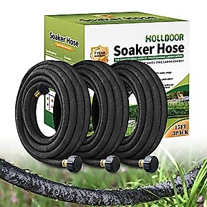Holldoor 3 Pack Short Soaker Hose 15 Ft for Garden Beds, 1/2’’ Diameter Garden Hoses for Soaker 50 Ft, 70% Water Saving Drip Hose Irrigation for Lawn, Landscaping, Garden (15 FEET x 3PACK, Black)