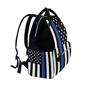 DerlonKaje Large Capacity Baby Diaper Bag Thin Blue Line American Police Flag Durable Multi Function Travel Backpack