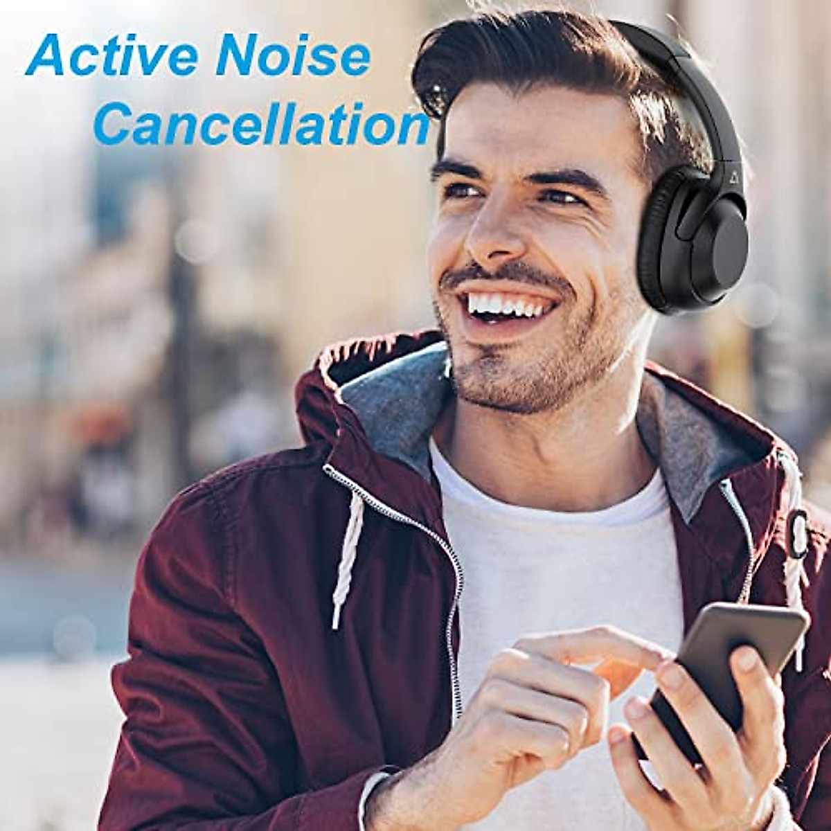 Ankbit E500 Active Noise Cancelling Headphones Bluetooth 5.2 Headphones with Microphone, Deep Bass Hi-Fi Sound, Wireless Over Ear Headphones with 75H Playtime, Voice Assistant for Travel/Home/Office