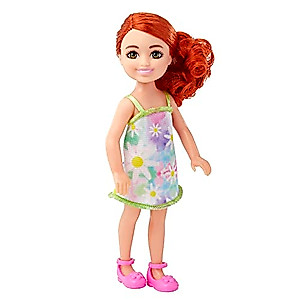 Barbie Chelsea Doll, Small Doll Wearing Removable Floral Dress and Shoes with Red Hair & Blue Eyes