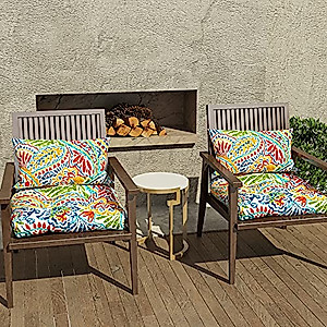 LVTXIII Outdoor/Indoor Tufted Seat Cushion, Decorative Wicker Chair Pads All Weather Seat Cushion Sets for Patio Garden Home Office Furniture, 19”x19”x5”, Round Back, Pack of 2, Paisley Multi