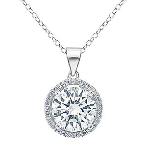 Cate & Chloe Sophia 18k White Gold Plated Circle Halo Pendant Necklace - Silver Halo Necklace w/Solitaire Round Cut Cubic Zirconia Diamond Cluster - Wedding Anniversary