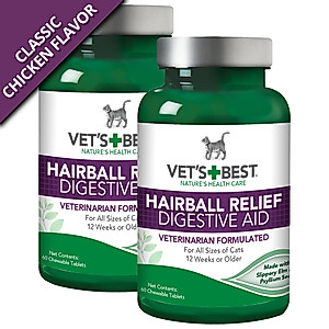 Vet's Best Cat Hairball Relief Digestive Aid, 120 Chewable Tablets, Classic Chicken Flavor