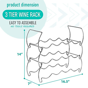 Sorbus® 3-Tier Stackable Wine Rack - Classic Style Wine Racks for Bottles - Perfect for Bar, Wine Cellar, Basement, Cabinet, Pantry, etc - Hold 12 Bottles, Metal (Silver)