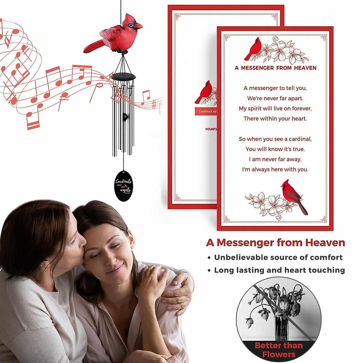 YOUNTASY Cardinal Gifts, Cardinal Wind Chimes, Cardinal Memorial Gifts for Loss of Loved One, Sympathy Gift Ideas for Bereavement, Condolence, Remembrance, Red Cardinal Figurine Decor, 26" Small Size