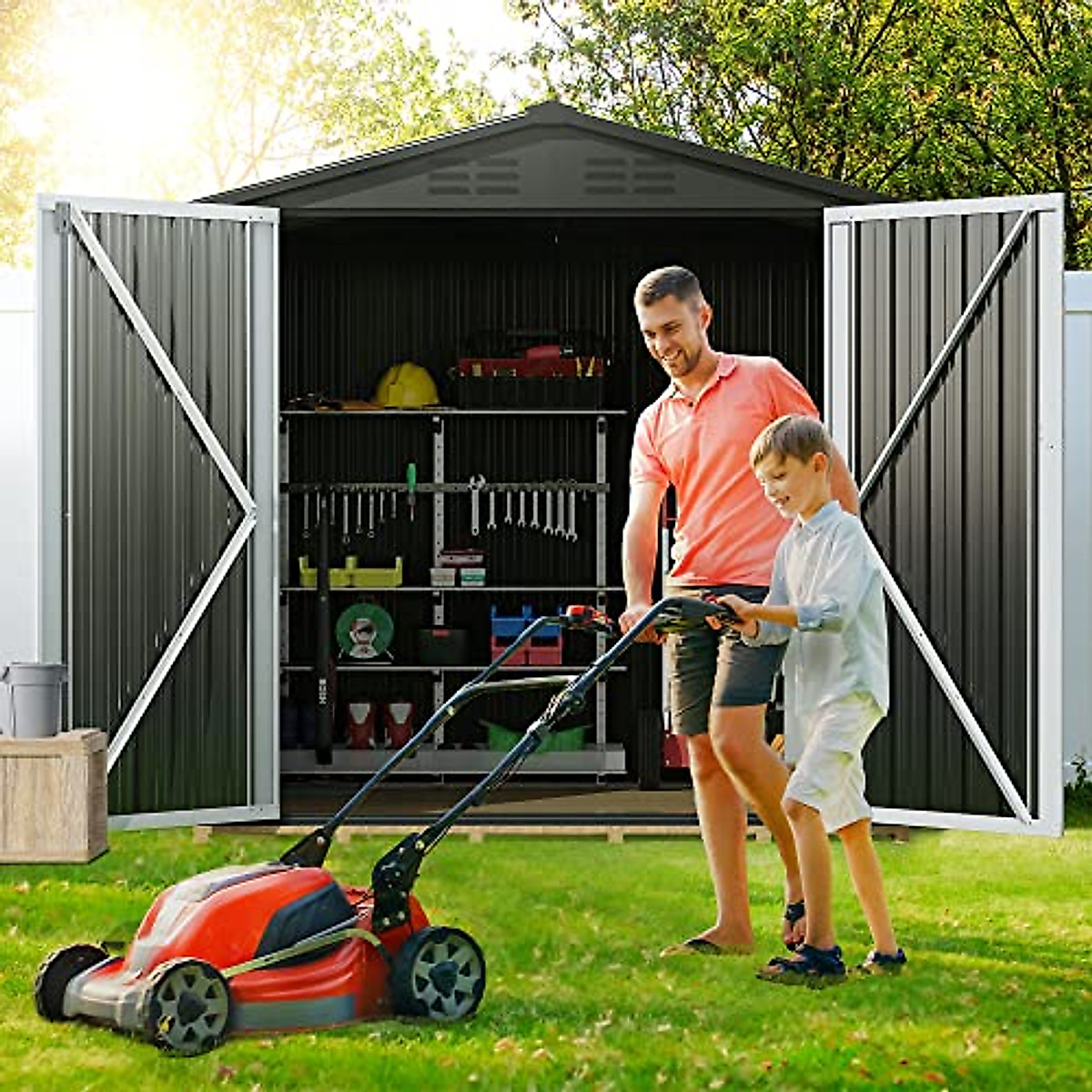 DWVO 6 x 4FT Outdoor Storage Shed, Large Metal Tool Sheds, Heavy Duty Storage House with Lockable Doors & Air Vent for Backyard Patio Lawn to Store Bike, Tool, Lawnmower, Waterproof, Black