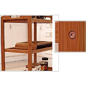 OLOTU Portable 4 Layers Dining Cart Bar Cart with Guardrail and Wheels Wooden Bracket Solid Wood Tray 4 Universal Wheels with Locking Wheels Durable