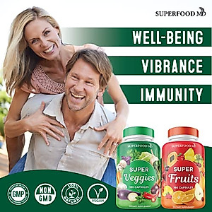 Superfood Fruit and Veggie Supplement - 360 Fruit and Veggie Capsules -100% Whole Super Fruit and Super Vegetable Supplements & Vitamin, Made in USA, Soy Free, Vegan- 60 Servings
