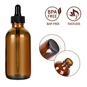 CycleMore 16 Pack (120 ml) 4 oz Amber Glass Boston Bottles with Glass Eye Droppers, Glass Dropper Bottles for Essential Oils & Lab Chemicals & More Liquids Ideal for Mom & Friends