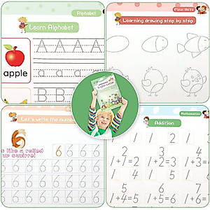 Magic Ink Copybooks for Kids Reusable Handwriting Workbooks for Preschools Grooves Template Design and Handwriting Aid Magic Practice Copybook for Kids The Print Writing (4 Books with Pens)