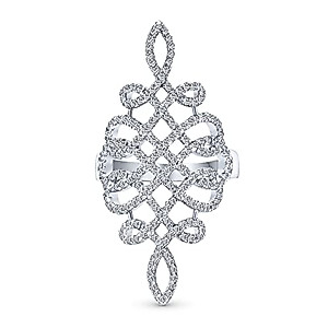 Large Pave Cubic Zirconia Romantic Art Deco Vintage Style Elegant Full Finger Armor CZ Statement Swirl Infinity Ring For Women Teen.925 Sterling Silver