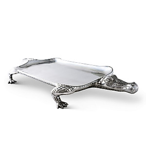 Arthur Court Designs Aluminum Alligator Figural Platter Food Serving Tray Florida Gator Theme Metal Artisan Quality Hand Polished Tarnish-Free 21 inch x 11 inch