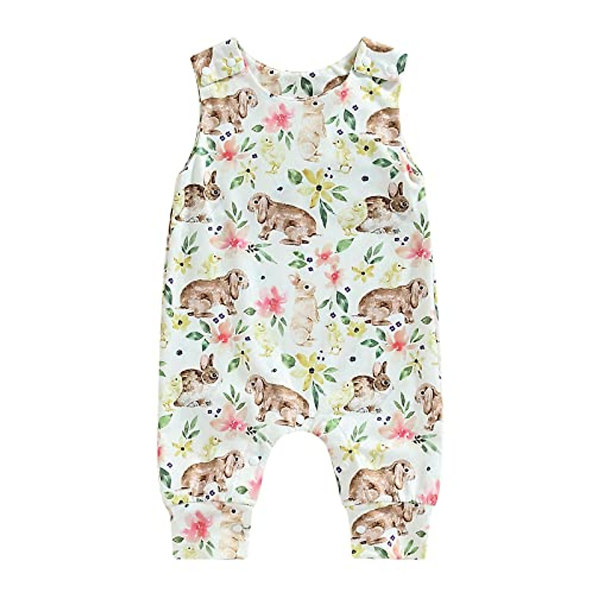 tetyseysh Baby Girls Summer Casual Jumpsuits Clothes Outfits Sleeveless Rabbit Floral Rompers (White , 6-12 Months )