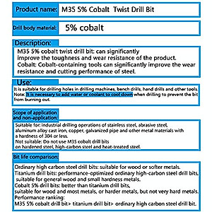 (21Pcs Set+3 Pcs Free) 1/16"-3/8" cobalt drill bit set, containing 5% cobalt,quenched and finely polished, suitable for hard metals, stainless steel, cast iron and other hard materials