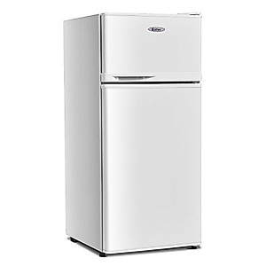 COSTWAY Compact Refrigerator, 3.4 Cu. Ft. Classic Fridge with Adjustable Removable Glass Shelves, Mechanical Control, Recessed Handle, Fridge Freezer for Dorm, Office, Apartment, White