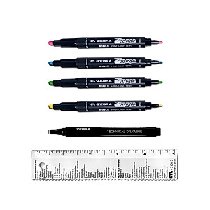 G.T. Luscombe Company, Inc. Zebrite Bible Marking Kit | No Bleed Pigmented Ink | No Fading or Smearing | Double Ended Highlighters, MilliPen & Books of the Bible Ruler/Bookmark (Set of 5 + Ruler)