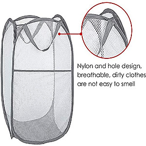 Larpur Popup Mesh Laundry Basket, Collapsible Laundry Hamper Portable Clothes Washing Laundry Hamper with Reinforced Carry Handles for Home, Dormitories, Travel, Apartments (Grey)