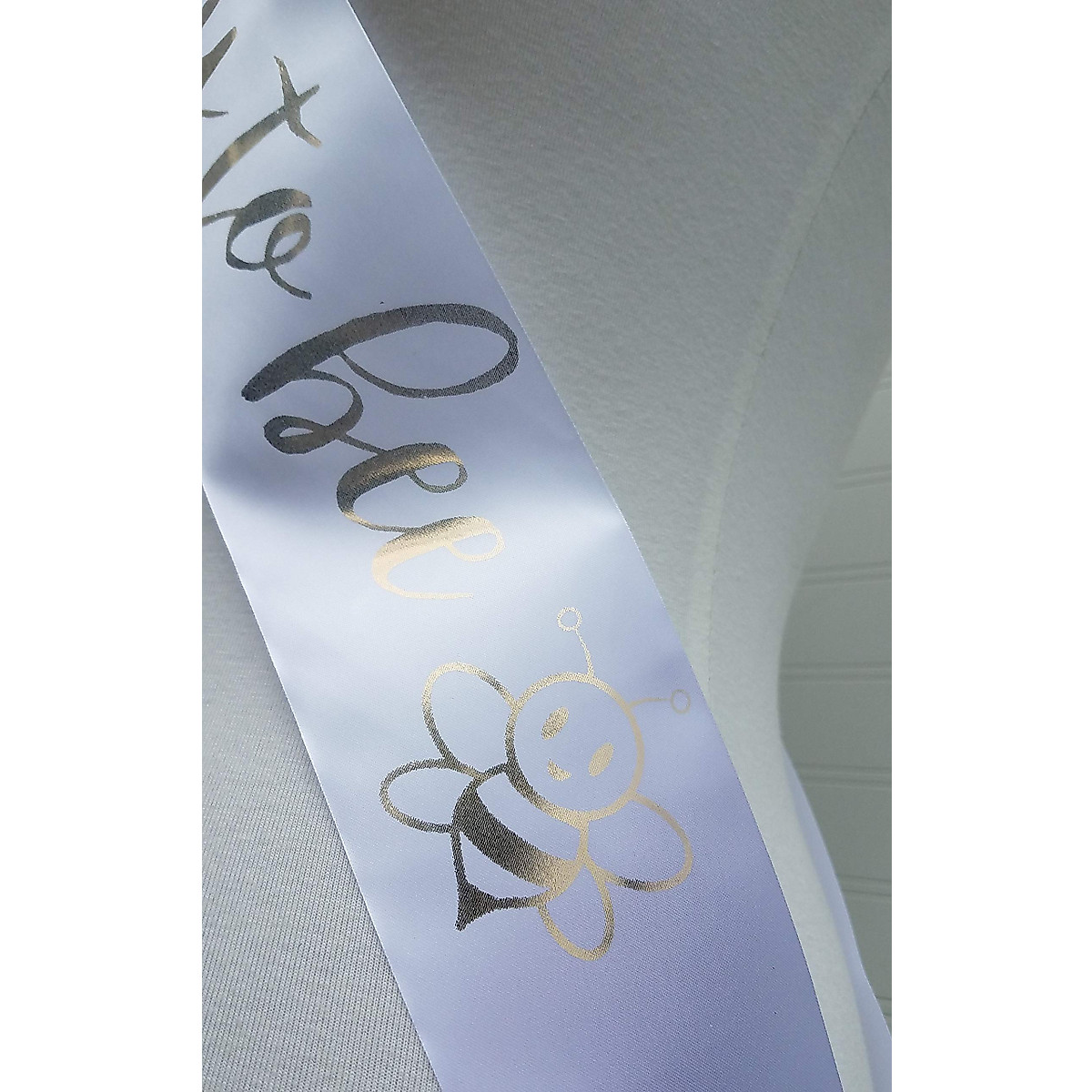 Amy's Bubbling Boutique, Inc. Honey Bee Baby Shower Sash Mommy to Be Honeycomb Bumble for White & Gold with Rhinestone Pin Gender Reveal