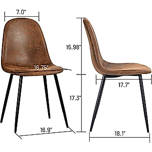 Dining Chairs Set of 4 Modern Suede PU Leather Comfortable Side Seating with Black Metal Legs for Kitchen, Guest, Brown