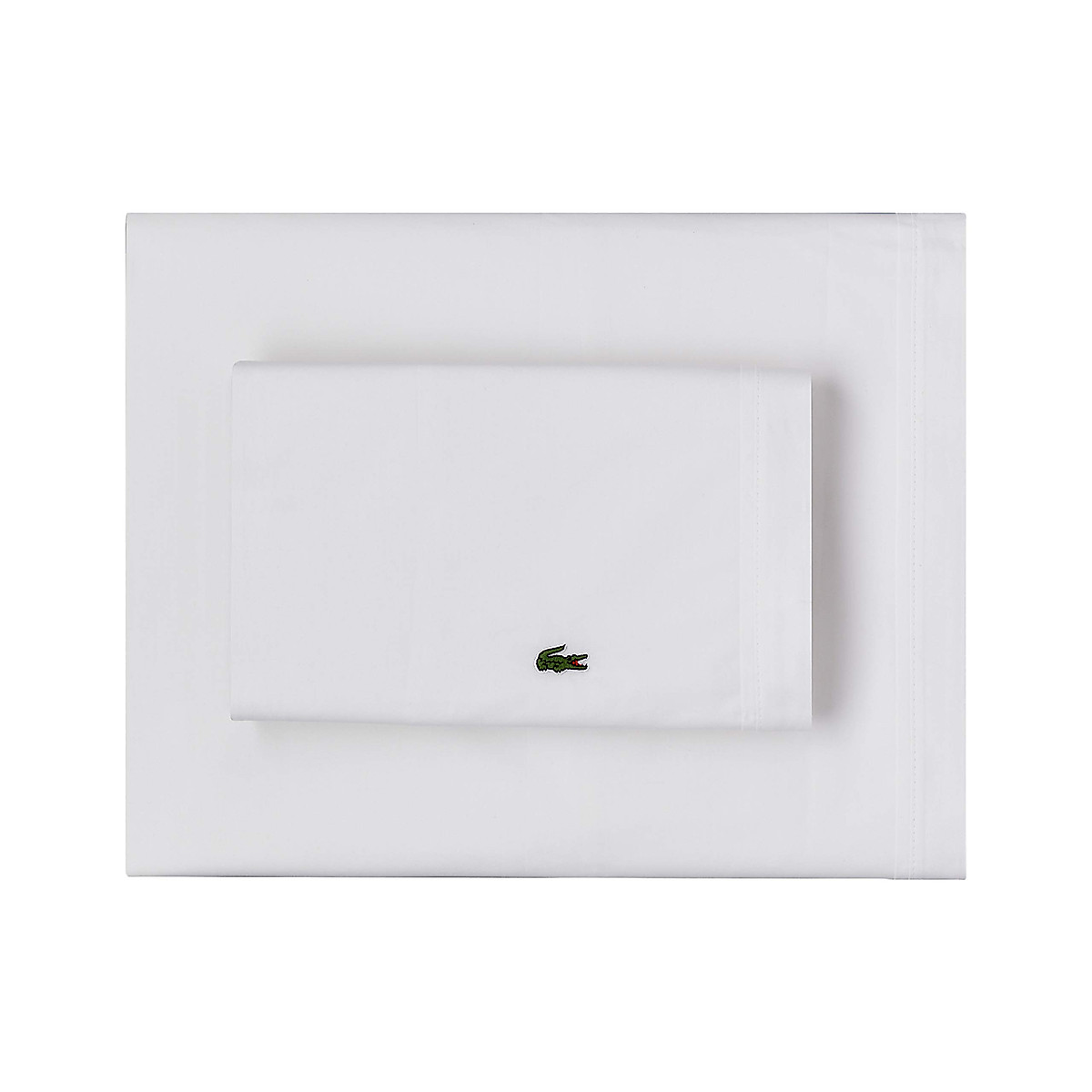 Lacoste 100% Cotton Percale Solid Sheet Set, Breathable, Cooling & Hotel Quality Sheets - Deep Pocket, Easy-Fit, Oeko-Tex Certified, White, Full