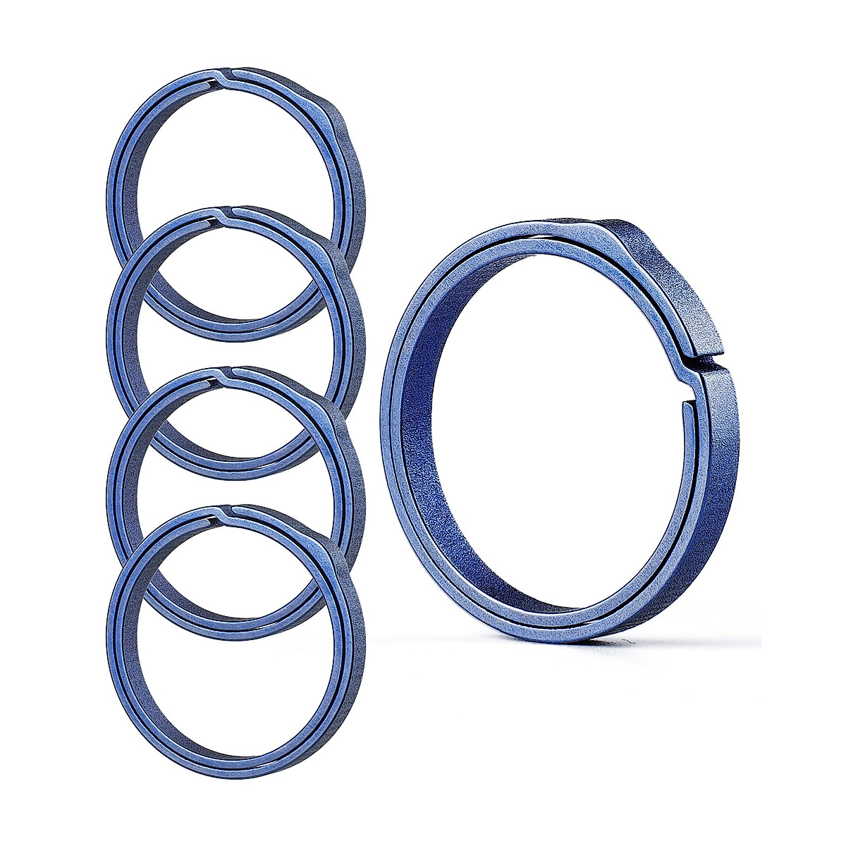 TISUR Titanium Key Ring,Elegant Quick Release Side Pushing Split Rings Kit-5Psc for Keychains,Heavy Duty Keyring for Dog Tag(Blue, K27+4K22)