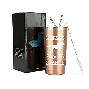 JENVIO Horse Gifts For Women | Horses Keep Me Stable | 20 oz Stainless Steel Wine/Coffee Tumbler w Lid Straws and Gift Box | Unique Mug For Girls, Mom, Birthday, Lovers, Valentine's Day Gift