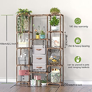 cfmour Wood Plant Stand Indoor Outdoor, 62.2" Tall Flower Shelf Tiered Plant Stands for Multiple Plants Large Planter Holder Hanging Shelves Rack for Living Room Garden Balcony