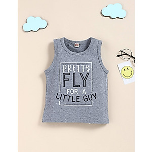 Crazyme Toddler Baby Boy Clothes Outfits Sleeveless Tops Striped Shorts Summer Baby Boys Clothes Set (Grey, 18-24 Months)