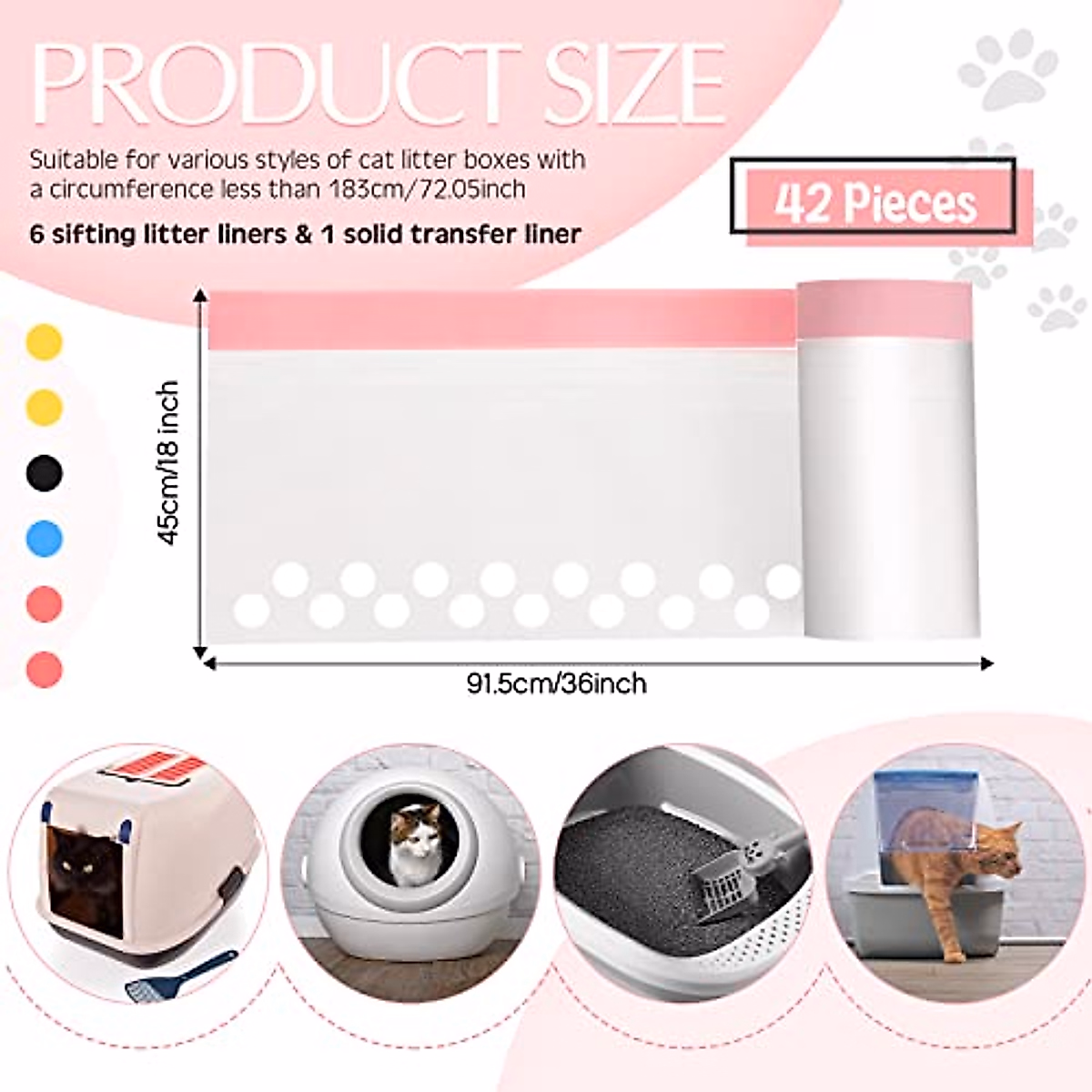 42 Count Jumbo Sifting Cat Litter Bags 36 x 18 Inch Extra Large Thick Cat Litter Box Liners with Holes Disposable Thick Scratch Resistant Cat Litter Bags Drawstring Litter Box Liners for Litter Box