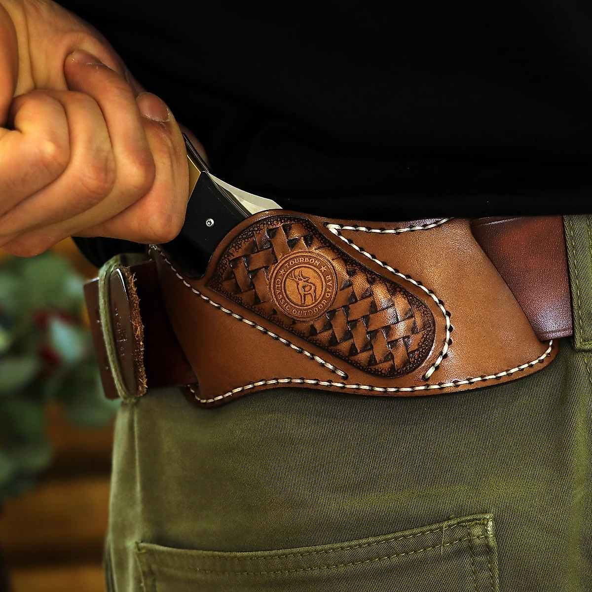 Tourbon Leather Pocket Knife Sheath for Left-Handed Draw Out Folding Knives Holder Carrier EDC Tools Holster for Belt