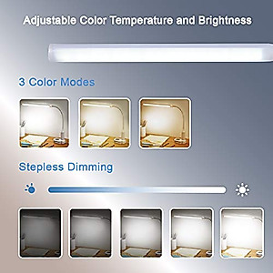 PSIVEN LED Desk Lamp, Clamp on Desk Light, Eye-Caring Gooseneck Clip on Light, 3 Color Modes, Stepless Dimming - Highly Adjustable Clamp Task Lamp/Table Lamp for Reading, Sewing, Drafting, Office