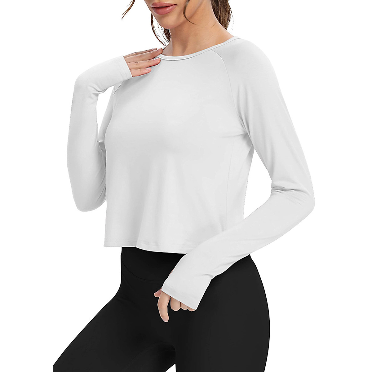 Bestisun Long Sleeve Workout Shirts Yoga Dance Top Split Back Gym Tennis Sports Exercise Training Shirt Women Stretch Fitness Crop Tops White M
