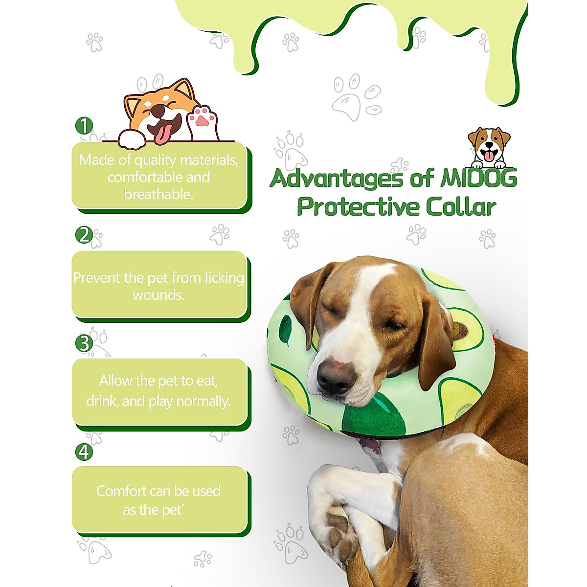 Dog Cone Collar for Small Medium Large Dogs for After Surgery, Pet Inflatable Neck Donut Collar Soft Protective Recovery Cone for Dogs and Cats - Alternative E Collar Does Not Block Vision - Green,L