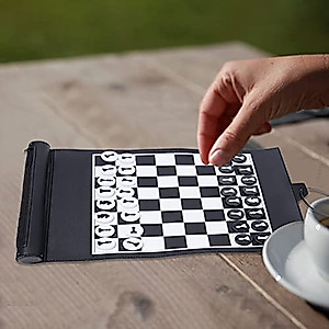 Travel Traditional Chessboard, PU Leather Roll-Up Chess Game Set Portable International Chess Game with Chess Storage Bag for Tournament Club