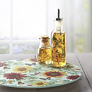 CounterArt Sunflower Splendor 4mm Heat Tolerant Tempered Glass Lazy Susan Turntable 13" Diameter Cake Plate Condiment Caddy Pizza Server