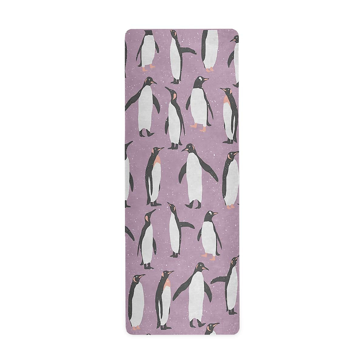 Qilmy Purple Penguin Yoga Mat Non Slip - Extra Long Thin Exercise Mats - 1 mm Thick High Density Padding Mat for Men & Women Stretching & Toning Workouts