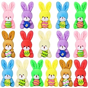 Fovths 16 Pack 4.7 Inch Easter Bunnies Plush Toys Set Easter Stuffed Rabbit Keychain Toys with Easter Egg Easter Party Favors